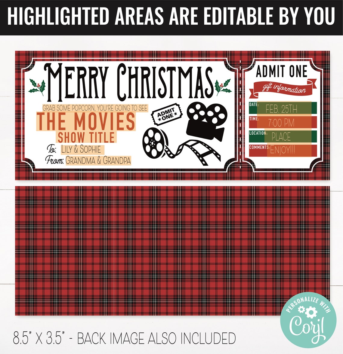 Christmas Movie Ticket Surprise Gift Voucher, Surprise Movie Show ...