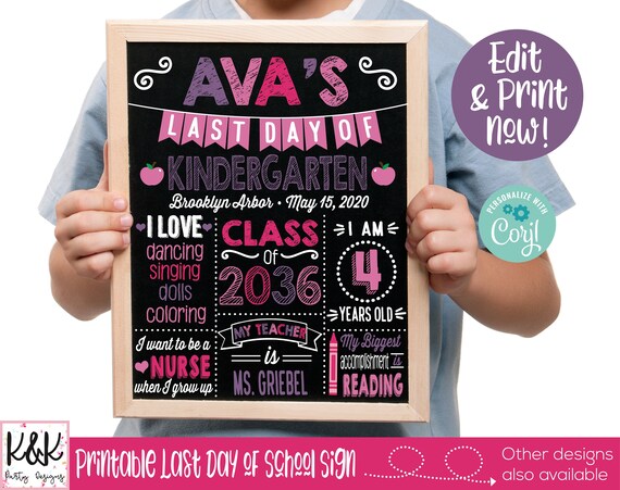 Last Day of School Sign Printable, End ofSchool Chalkboard, Last Day of ...