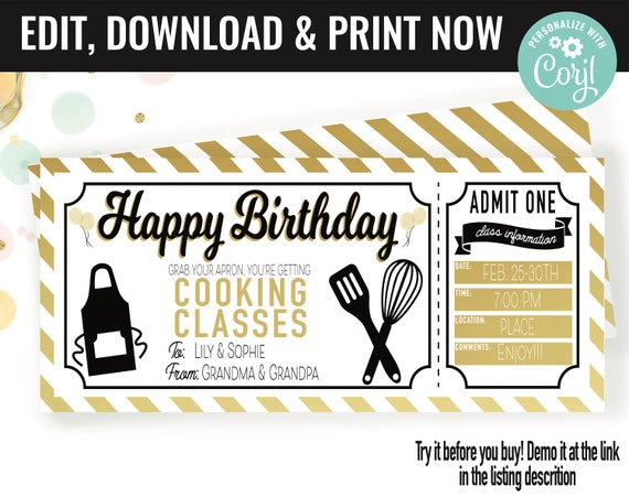 Birthday Surprise Cooking Lessons Gift Voucher, Cooking Lessons ...
