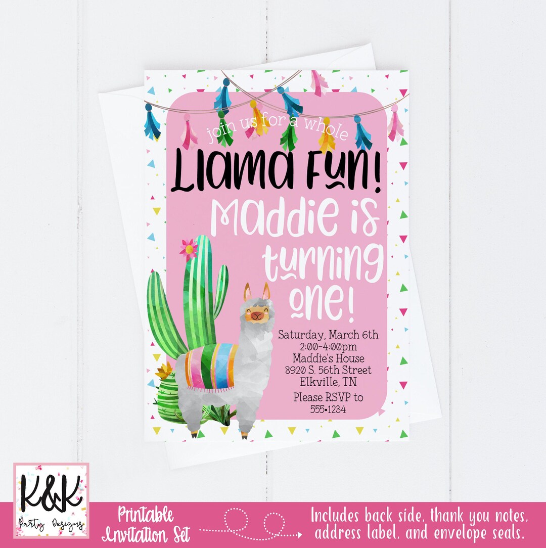 Llama Birthday Party Invitation Printable, Llama Party Decorations ...