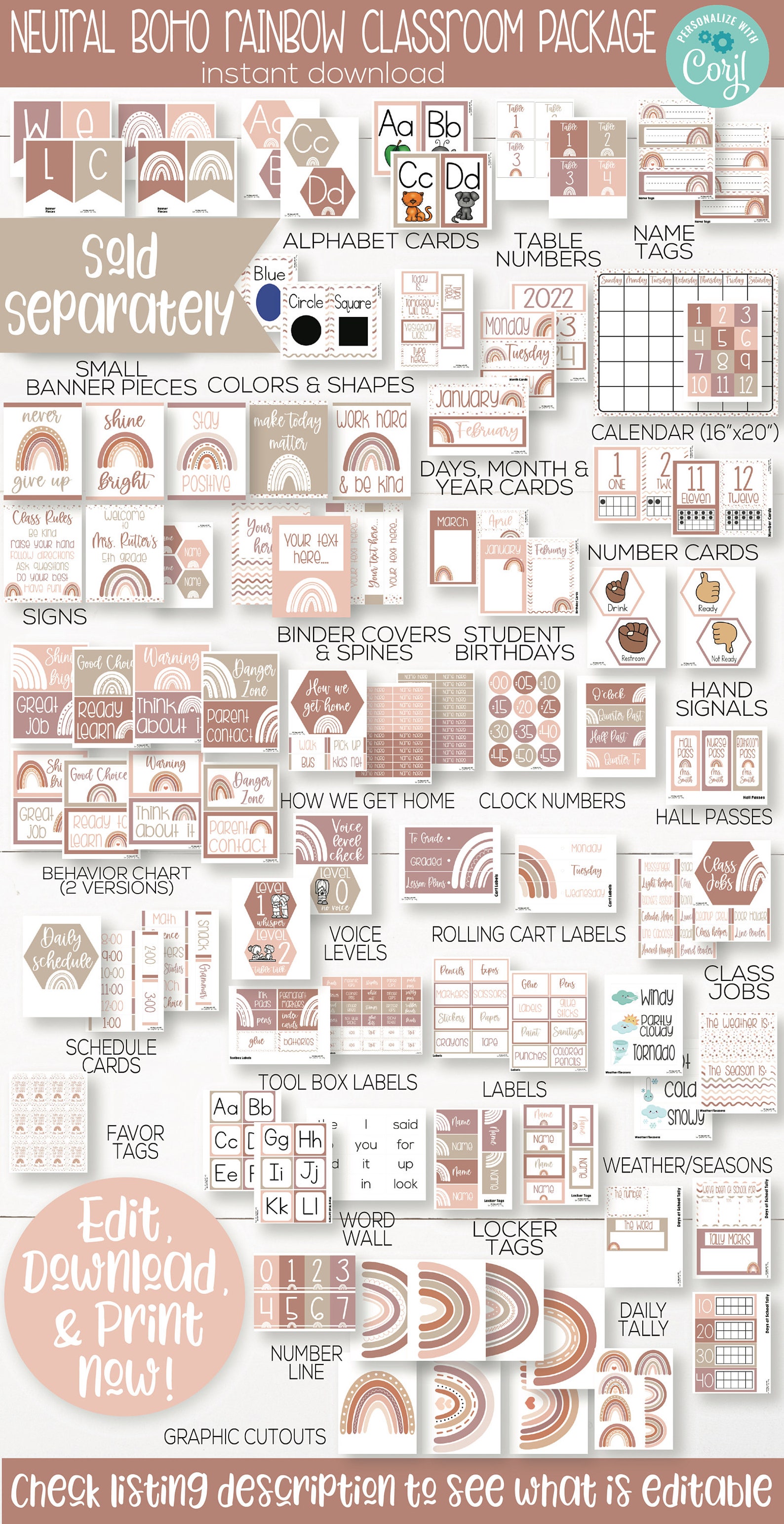 Calm Neutral Boho Rainbow Theme Classroom Editable Behavior - Etsy