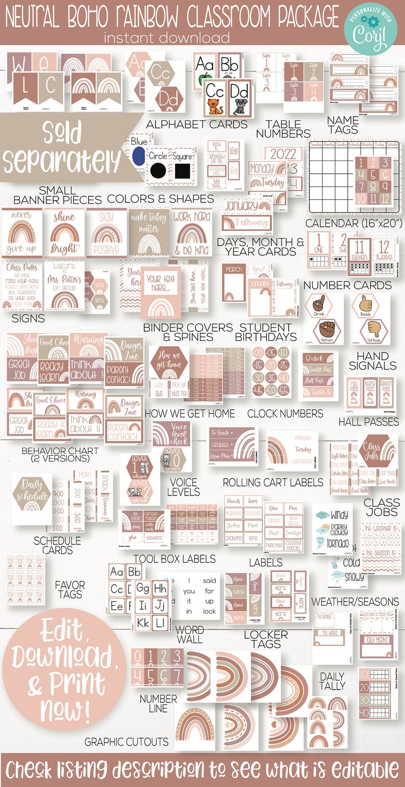 Calm Neutral Boho Rainbow Theme Classroom Editable Behavior - Etsy