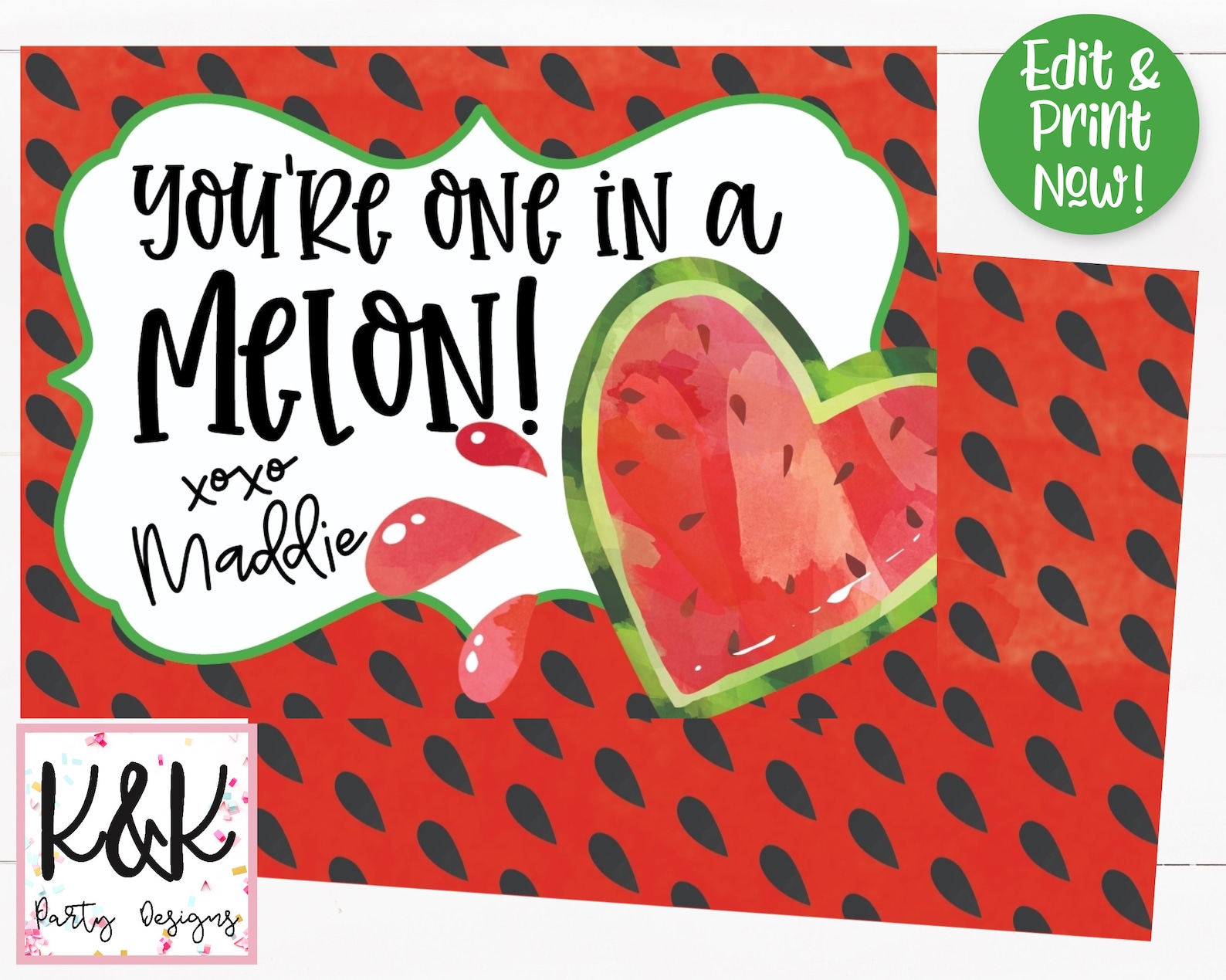 Watermelon Printable Valentine Card, Kids Valentines Day Card, School ...