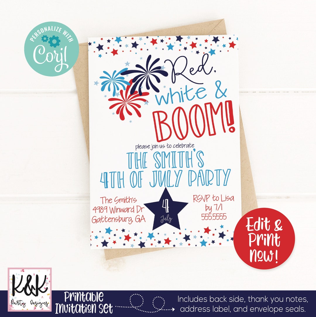 Red White and Boom 4th of July Party Invitation, 4th of July Party ...