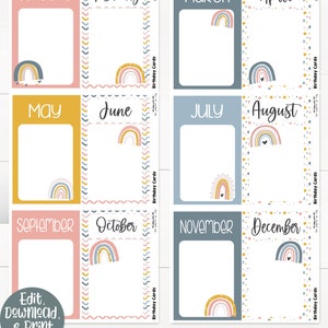 Boho Rainbow Theme Classroom Birthday Board Printable, Teacher Supply ...