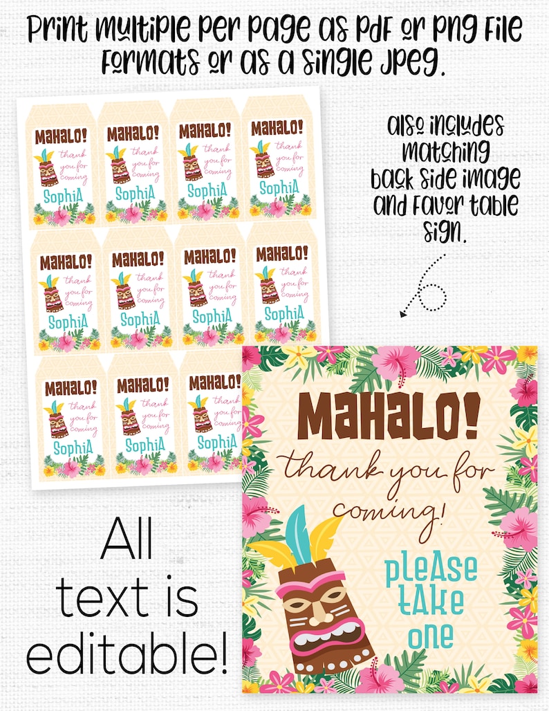 Luau Favor Tags Luau Birthday Party Luau Favor Label Luau - Etsy