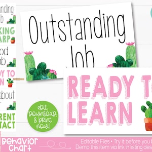 Cactus Succulent Theme Classroom Editable Behavior Clip Chart Printable ...