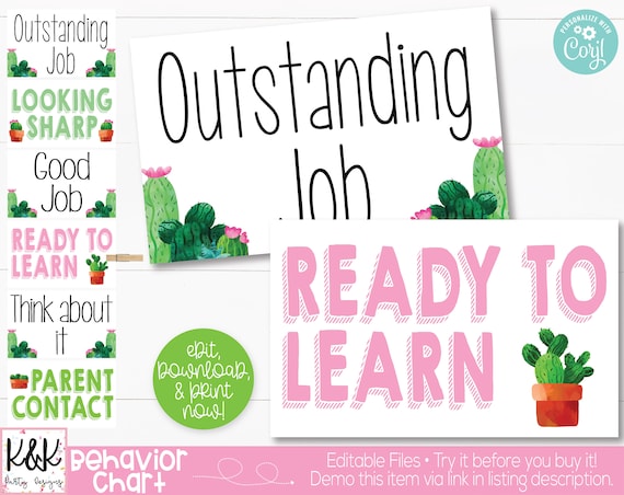 Cactus Succulent Theme Classroom Editable Behavior Clip Chart - Etsy