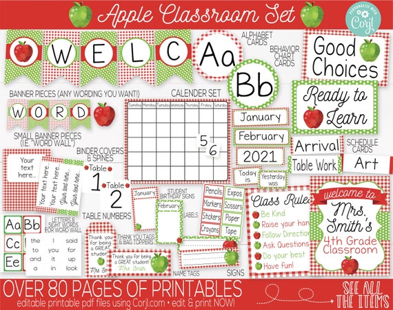 Apple Classroom Supplies and Decorations Apple Theme Teacher | Etsy