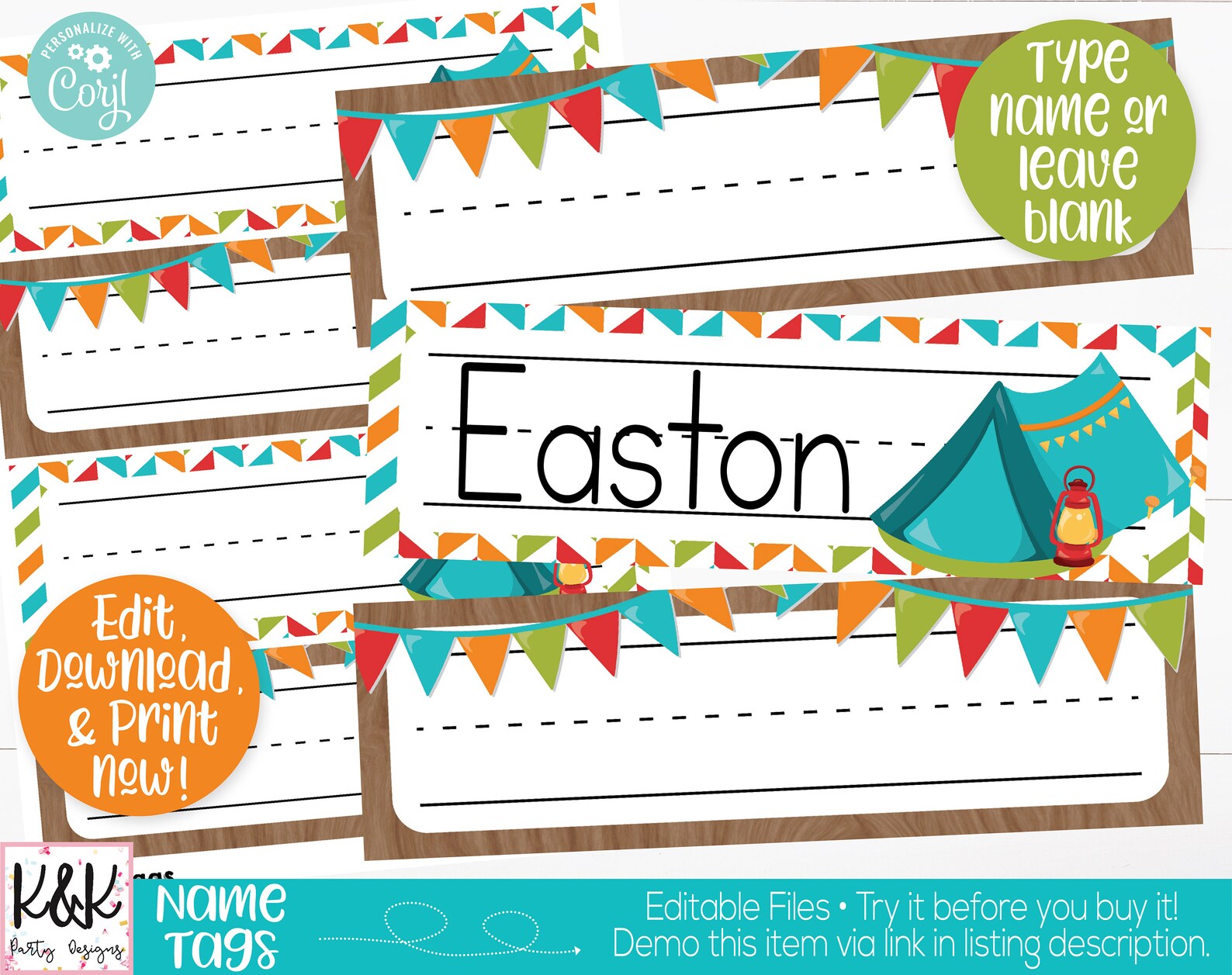 Camping Classroom Desk Name Tag Printable Camping Forest - Etsy