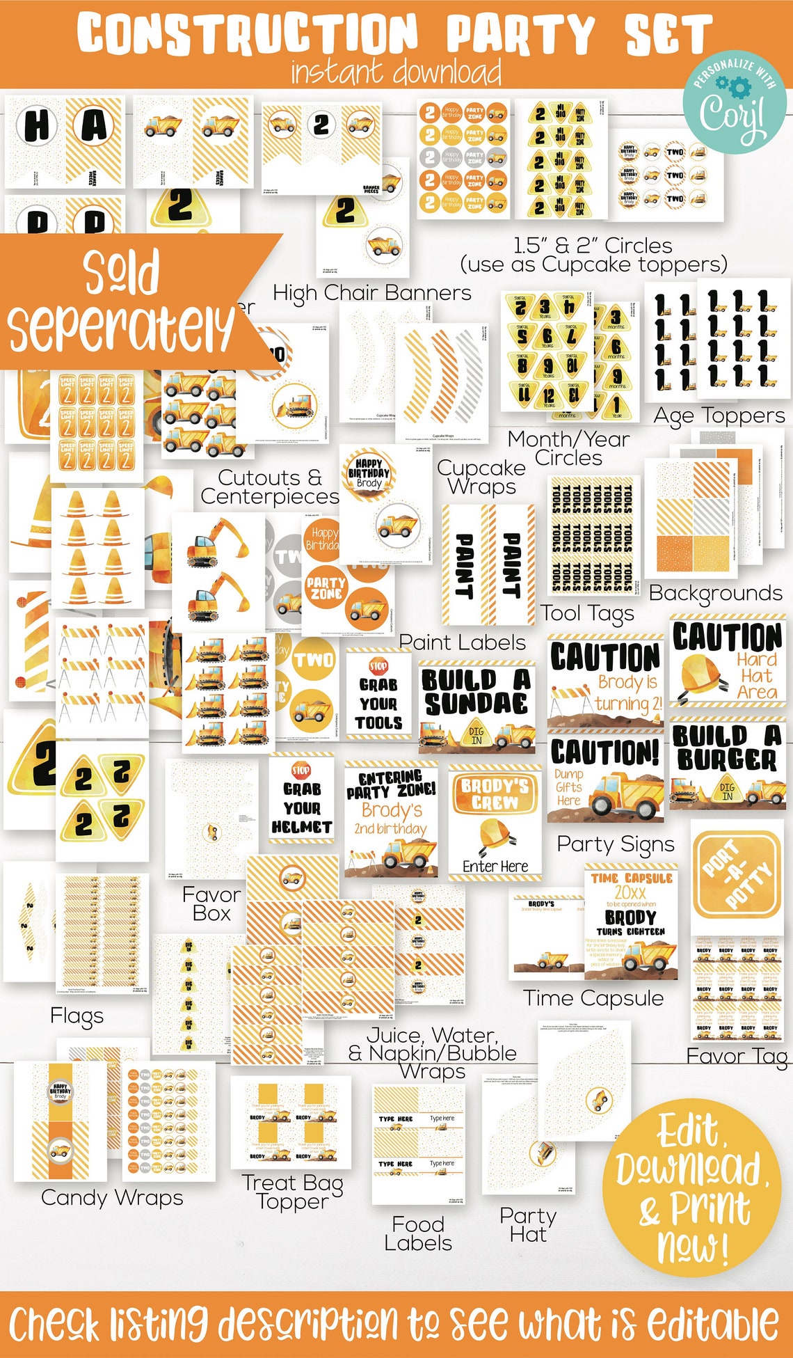 Construction Food Labels, Construction Buffet Cards, Construction Place ...