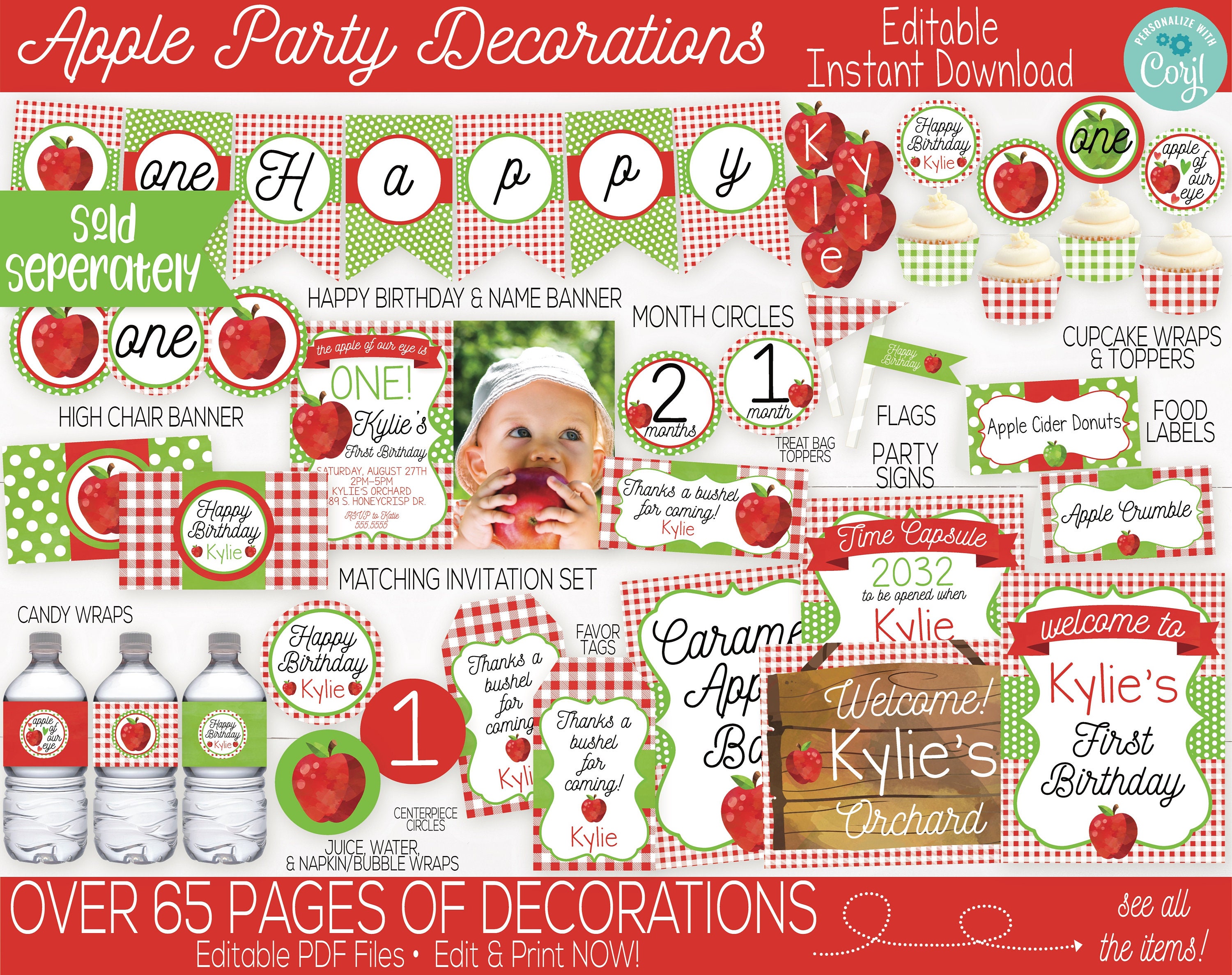 Apple Party Signs Apple Birthday Party Decorations Apple | Etsy