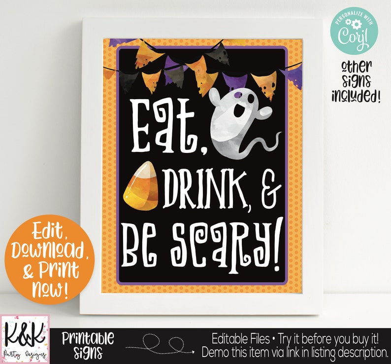 Halloween Party Signs Halloween Welcome Sign Eat Drink & Be - Etsy