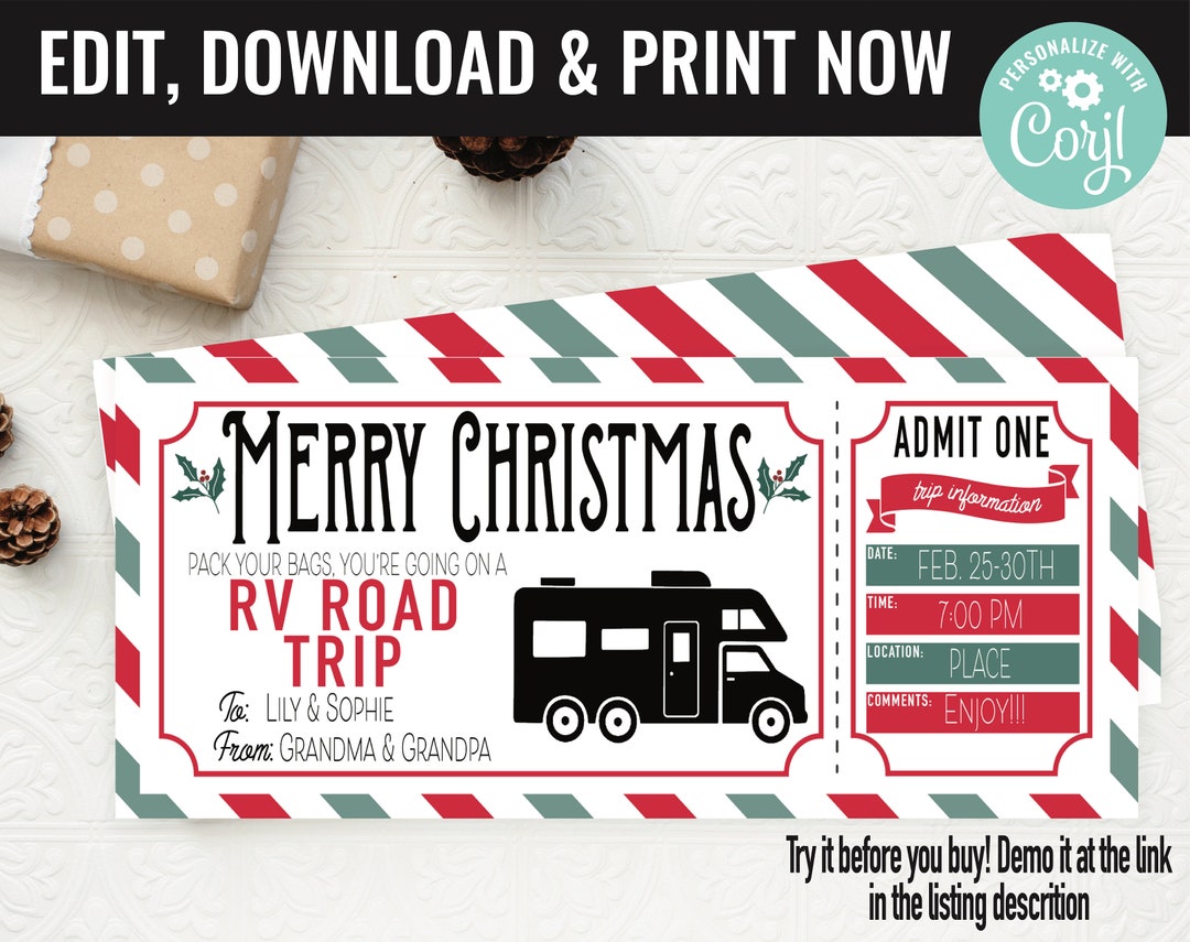 Christmas Surprise RV Road Trip Gift Voucher, Camping RV Road Trip ...