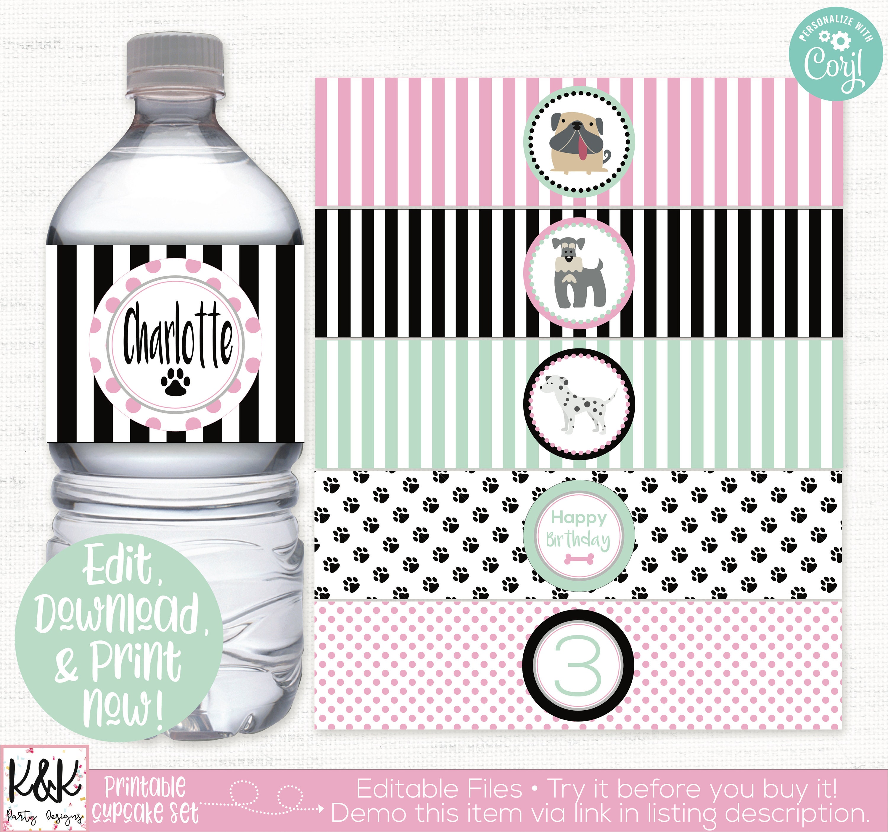 Puppy Dog Water Bottle Labels Puppy Dog Drink Labels Puppy | Etsy