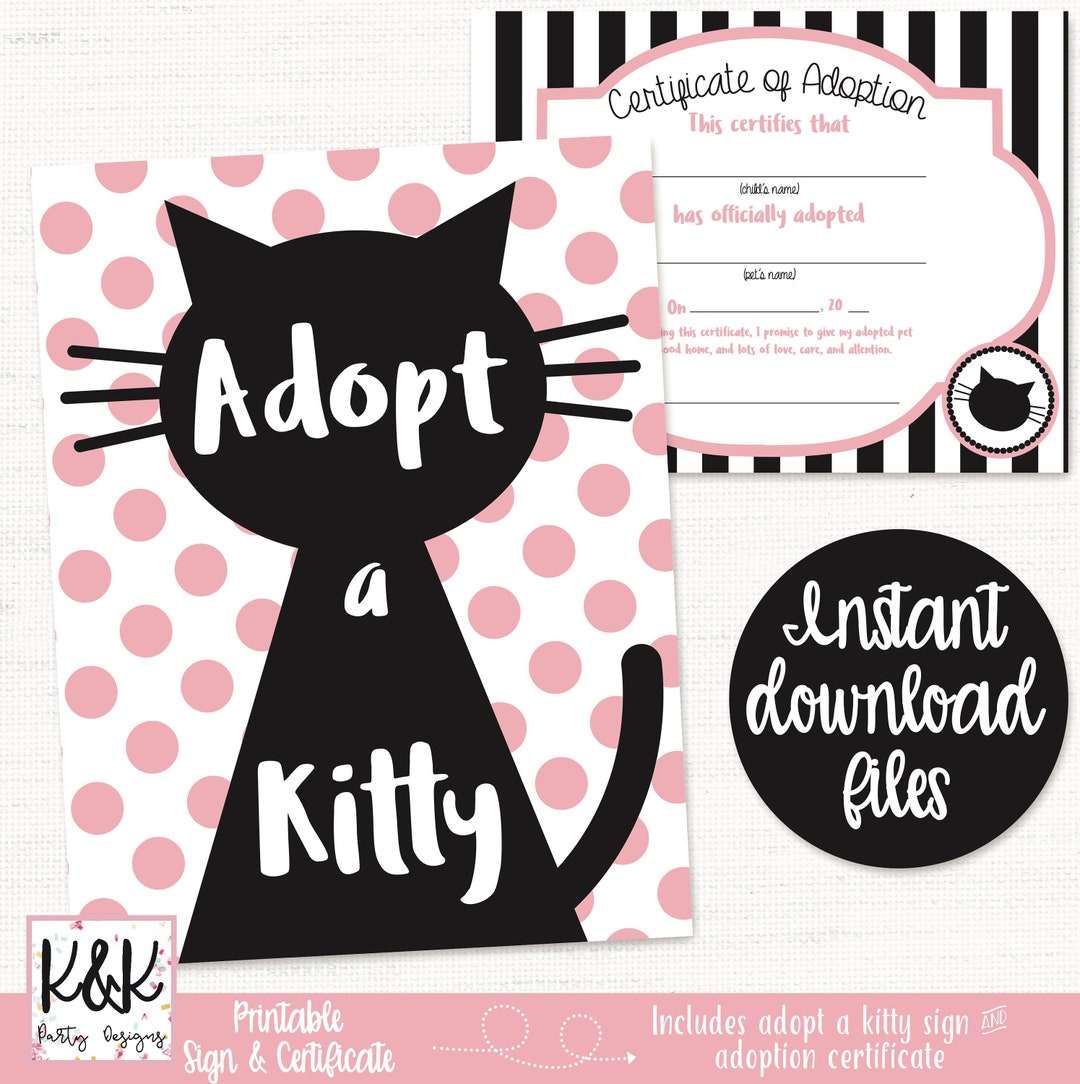 Kitty Cat Adoption Party Certificate, Kitten Adoption, Kitty Cat Party ...
