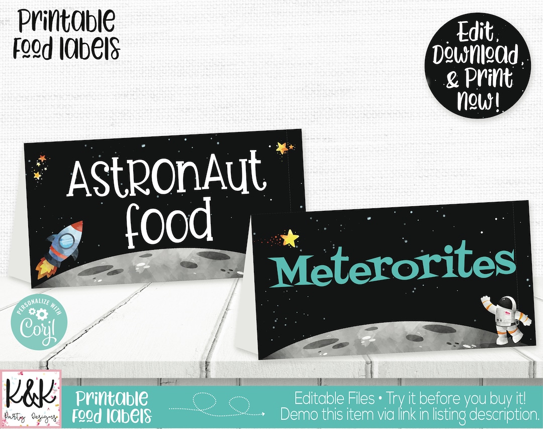 Outer Space Food Labels, Outer Space Place Cards, Outer Space Buffet ...