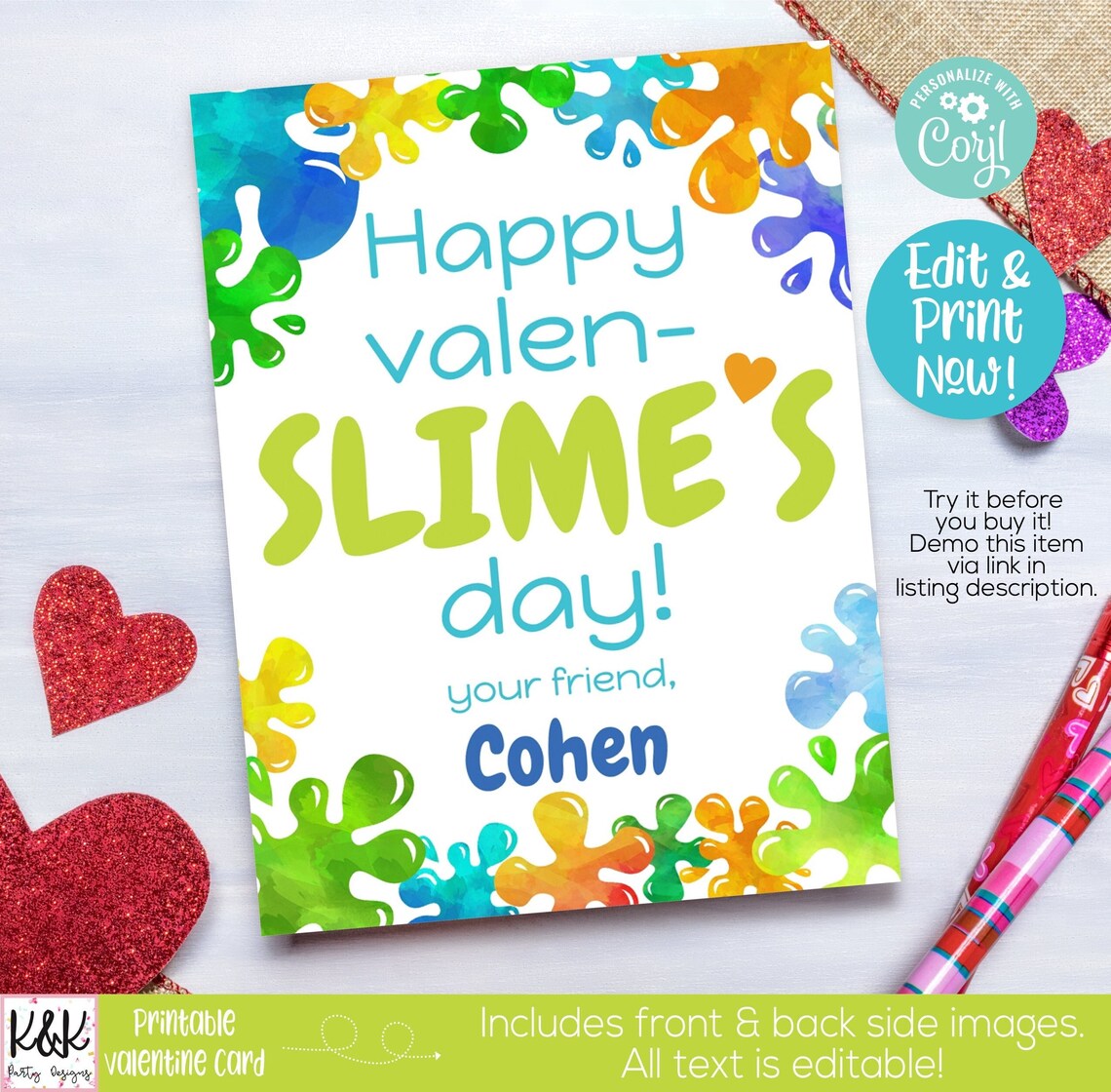 Slime Printable Valentine Tag Card, Kids Valentines Day Card, Will You ...