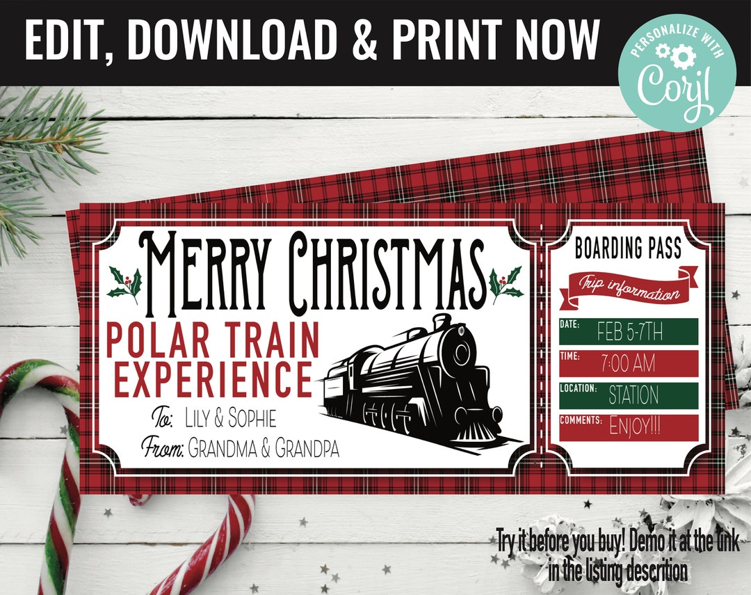 Christmas Train Ticket Surprise Gift Voucher, Boarding Pass Train Trip ...