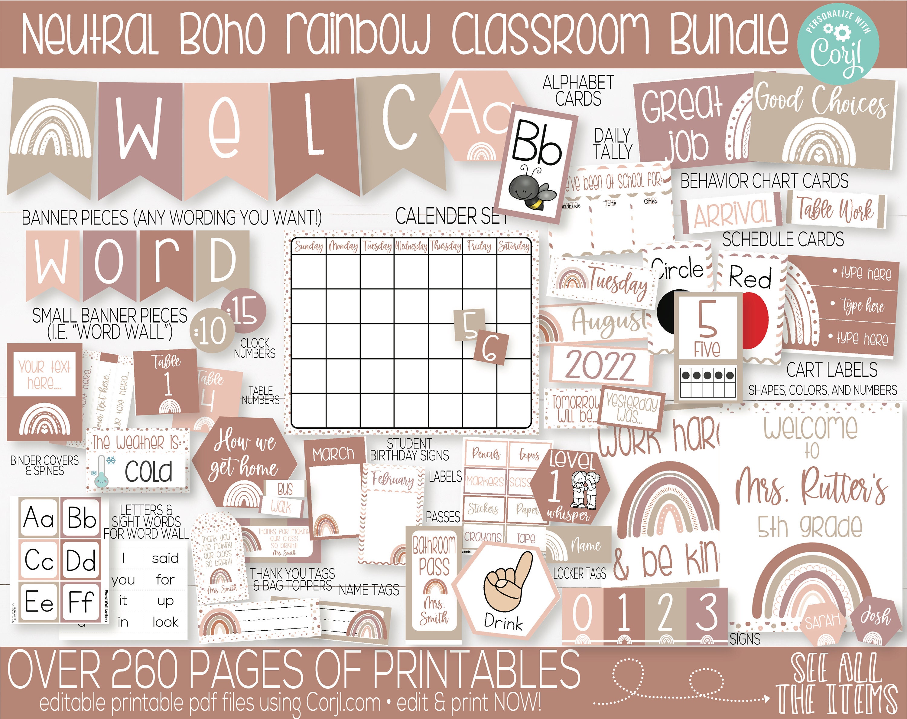 Neutral Boho Rainbow Classroom Theme Supplies and Decorations - Etsy