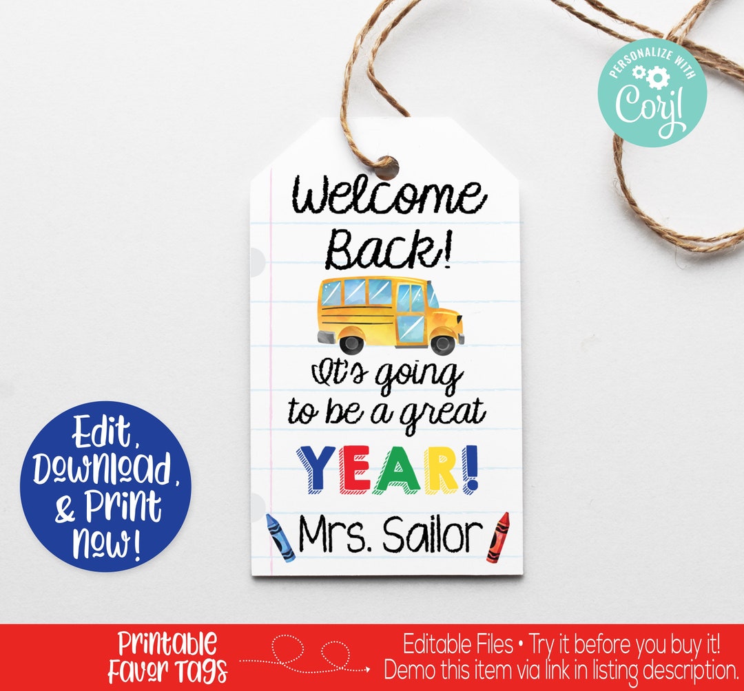 Welcome Back to School Favor Tag, Teacher Favor Tag, Back to School ...