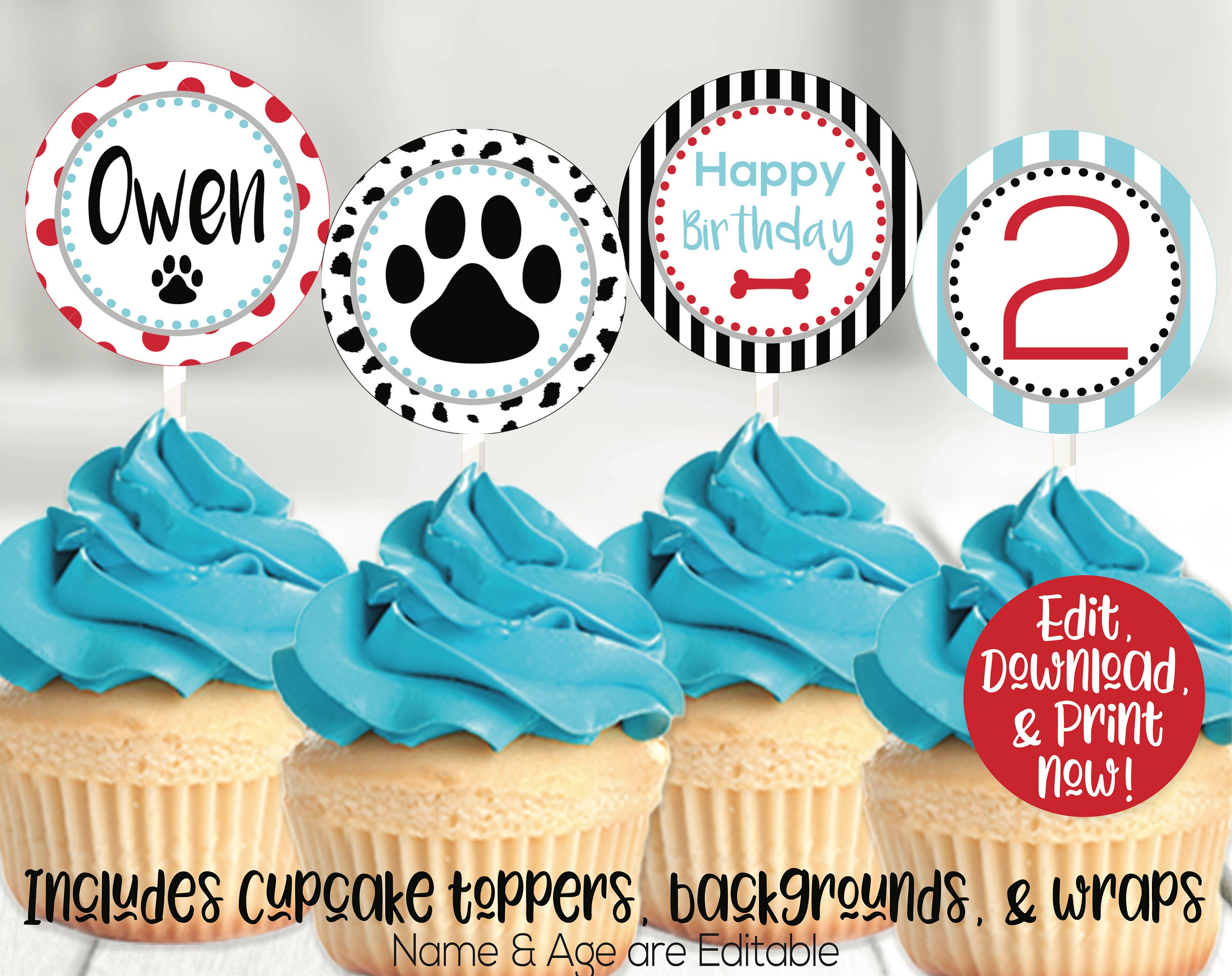 Puppy Dog Cupcake Toppers Puppy Birthday Party Decorations | Etsy
