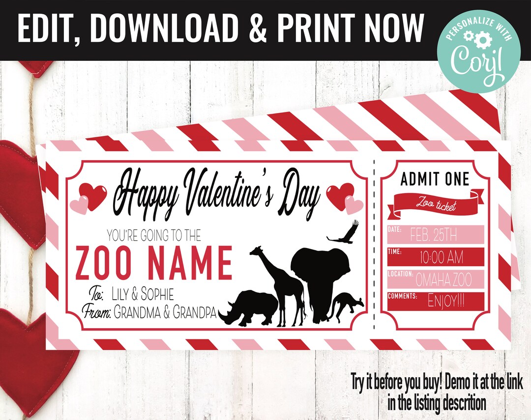 Zoo Ticket Surprise Gift Voucher, Zoo Surprise Trip Printable Template ...