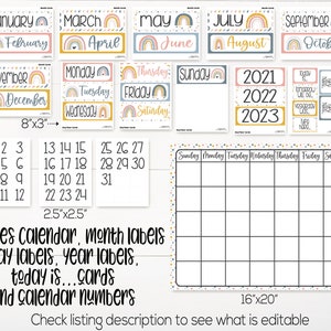 Boho Rainbow Theme Classroom Calendar Set Printable, Teacher Supply ...