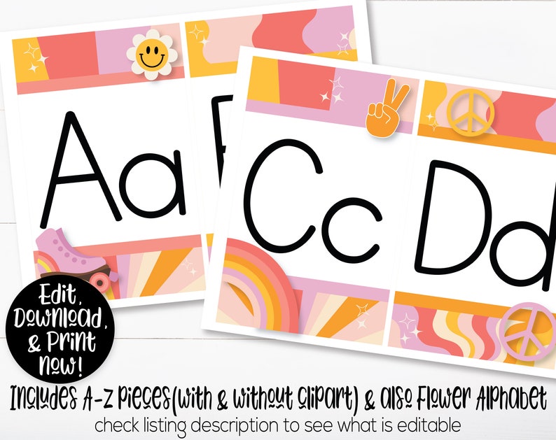 Retro Groovy Theme Classroom Alphabet Banner Printable, Teacher Supply ...