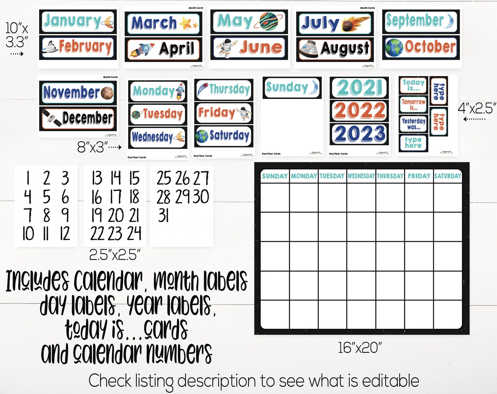 Outer Space Classroom Calendar Set Printable, Space Theme, Teacher ...