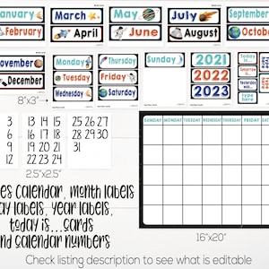 Outer Space Classroom Calendar Set Printable, Space Theme, Teacher ...