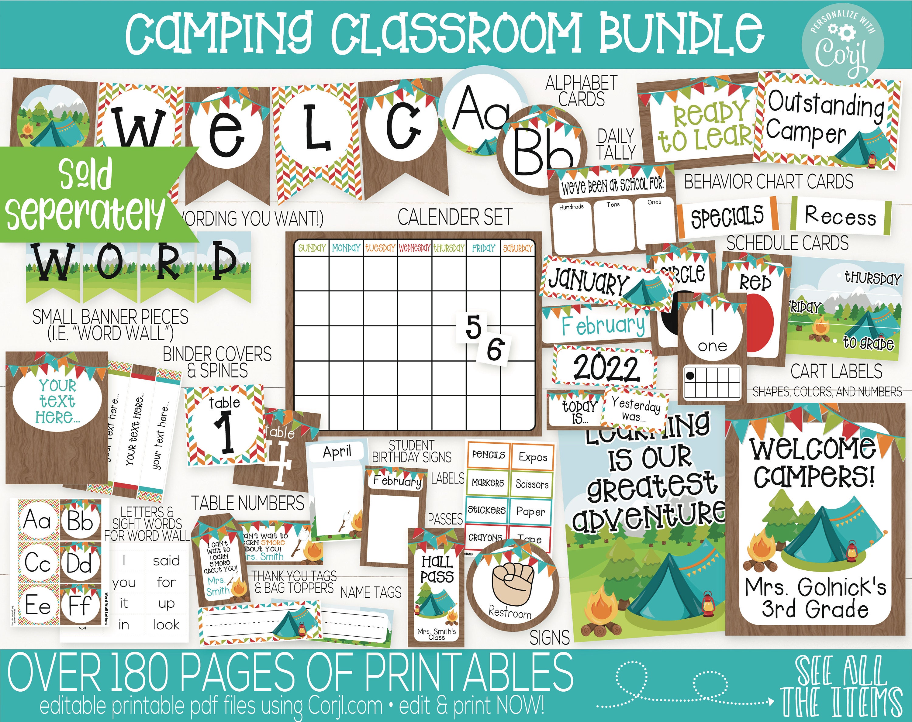 Camping Classroom Calendar Set Printable Camping Forest | Etsy