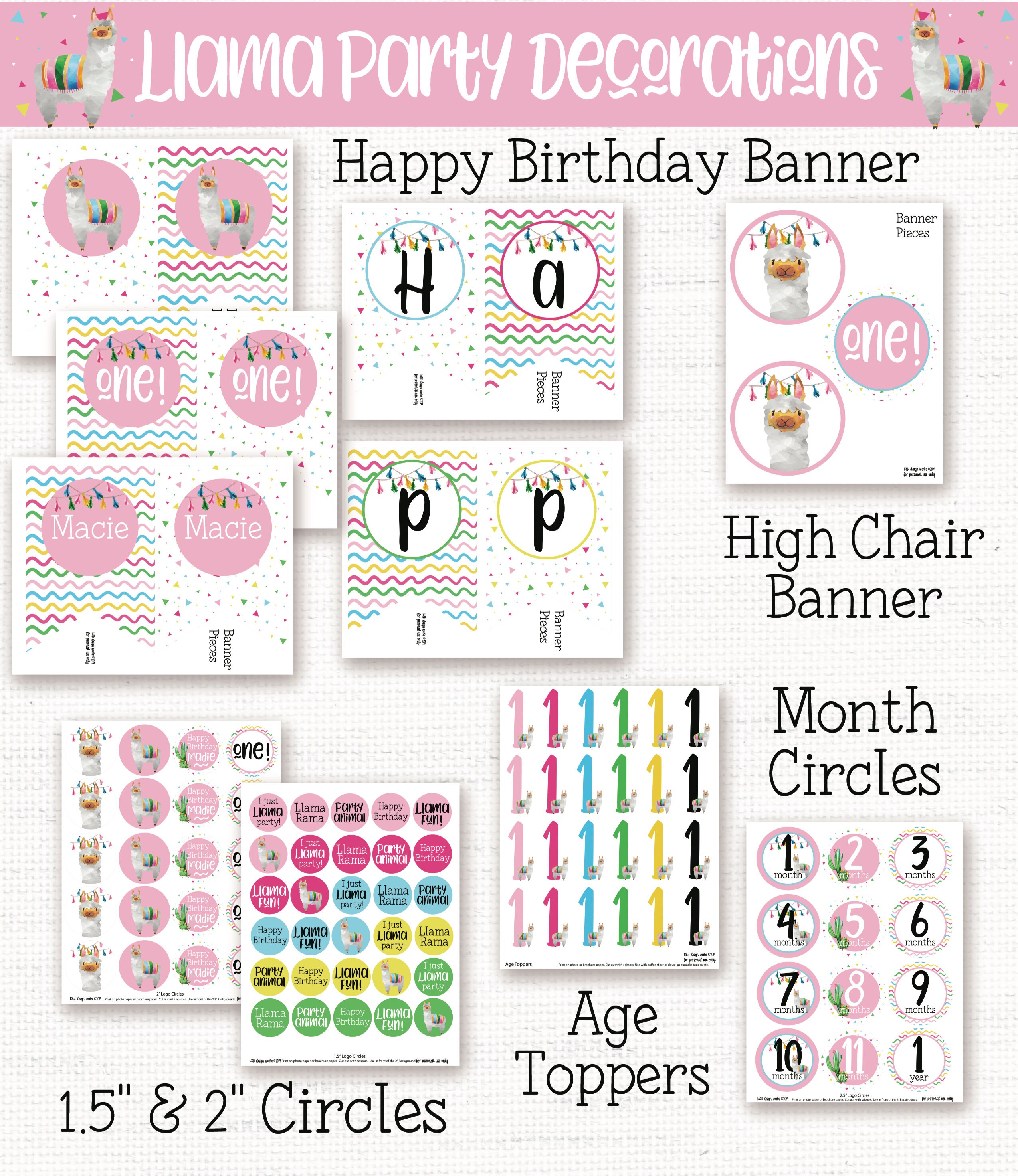 Llama Birthday Party Decorations Printable, Alpaca Birthday Decorations ...