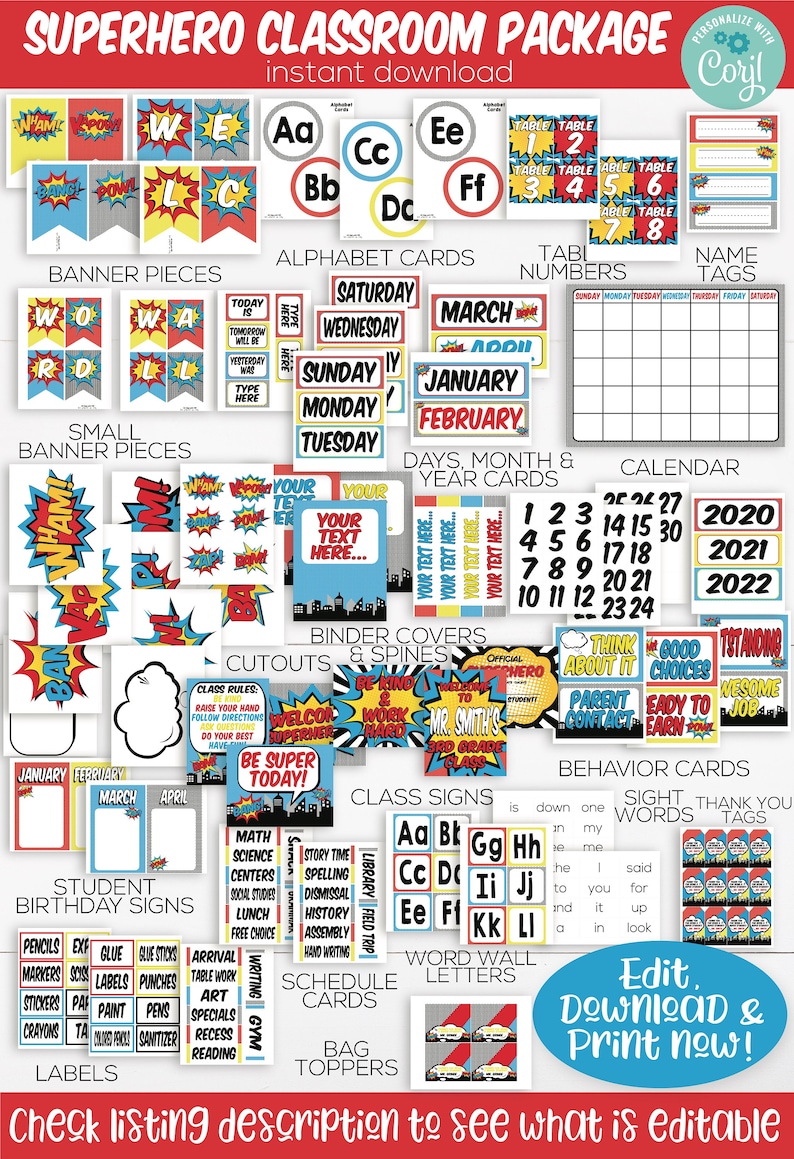 Superhero Classroom Supplies and Decorations, Superhero Theme, Teacher ...