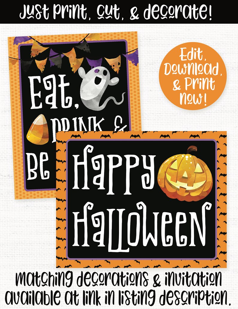 Halloween Party Signs Halloween Welcome Sign Eat Drink & Be - Etsy
