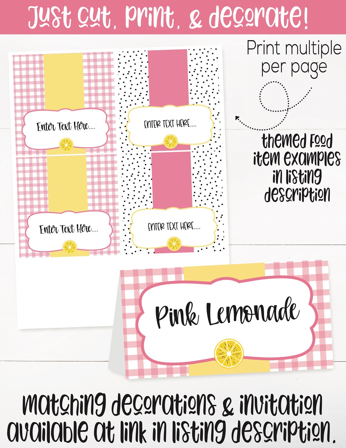 Pink Lemonade Party Food Labels Lemonade Place Cards - Etsy