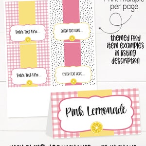 Pink Lemonade Party Food Labels, Lemonade Place Cards, Lemonade Buffet ...