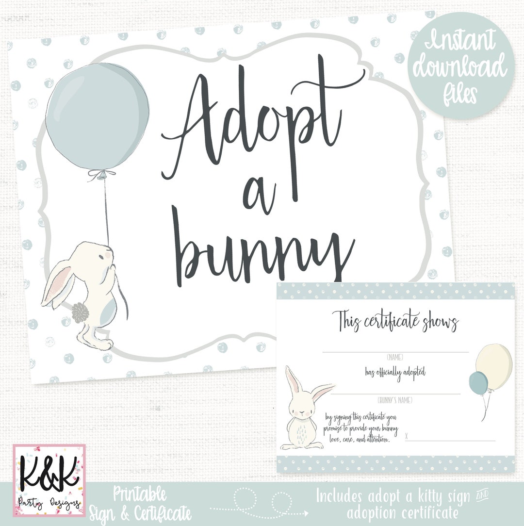 Bunny Birthday Party Decorations, Adopt a Bunny Sign, Bunny Birthday ...