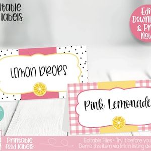 Pink Lemonade Party Food Labels, Lemonade Place Cards, Lemonade Buffet ...