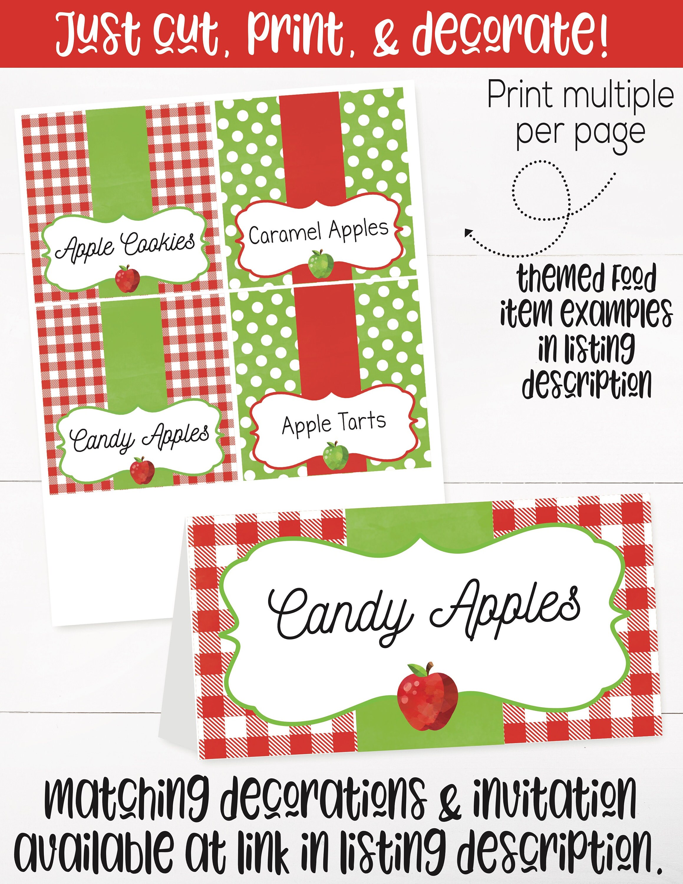 Apple Food Labels Apple Buffet Cards Apple Place Cards | Etsy