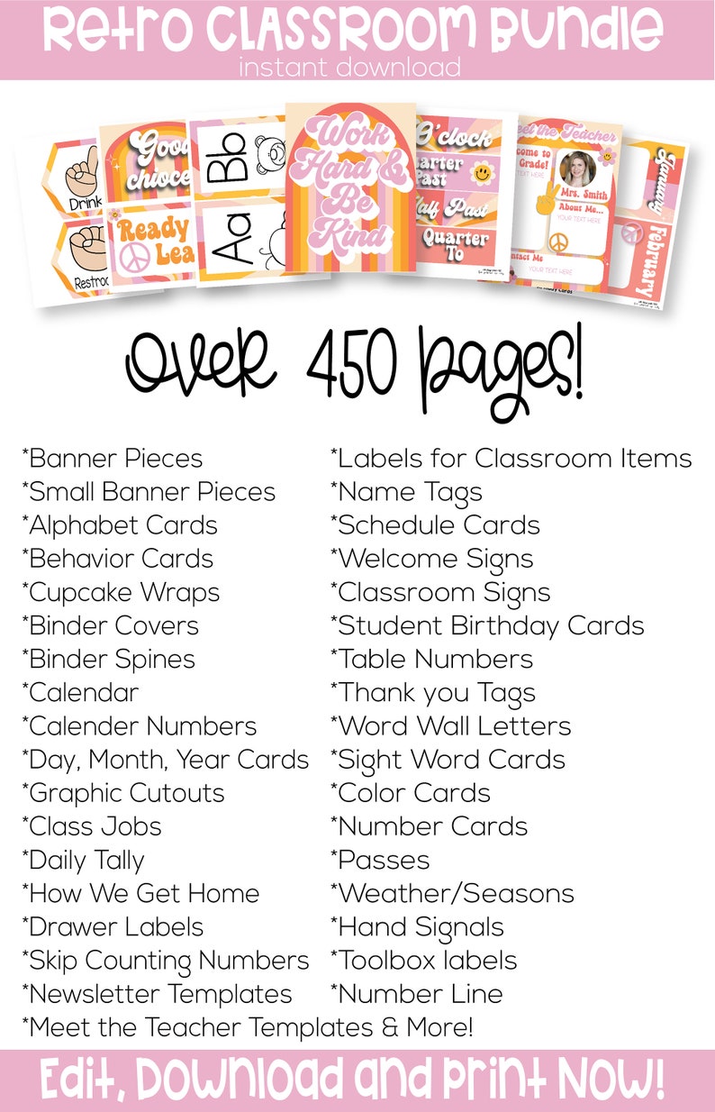 Retro Groovy Classroom Theme Supplies and Decorations Printable, Retro ...