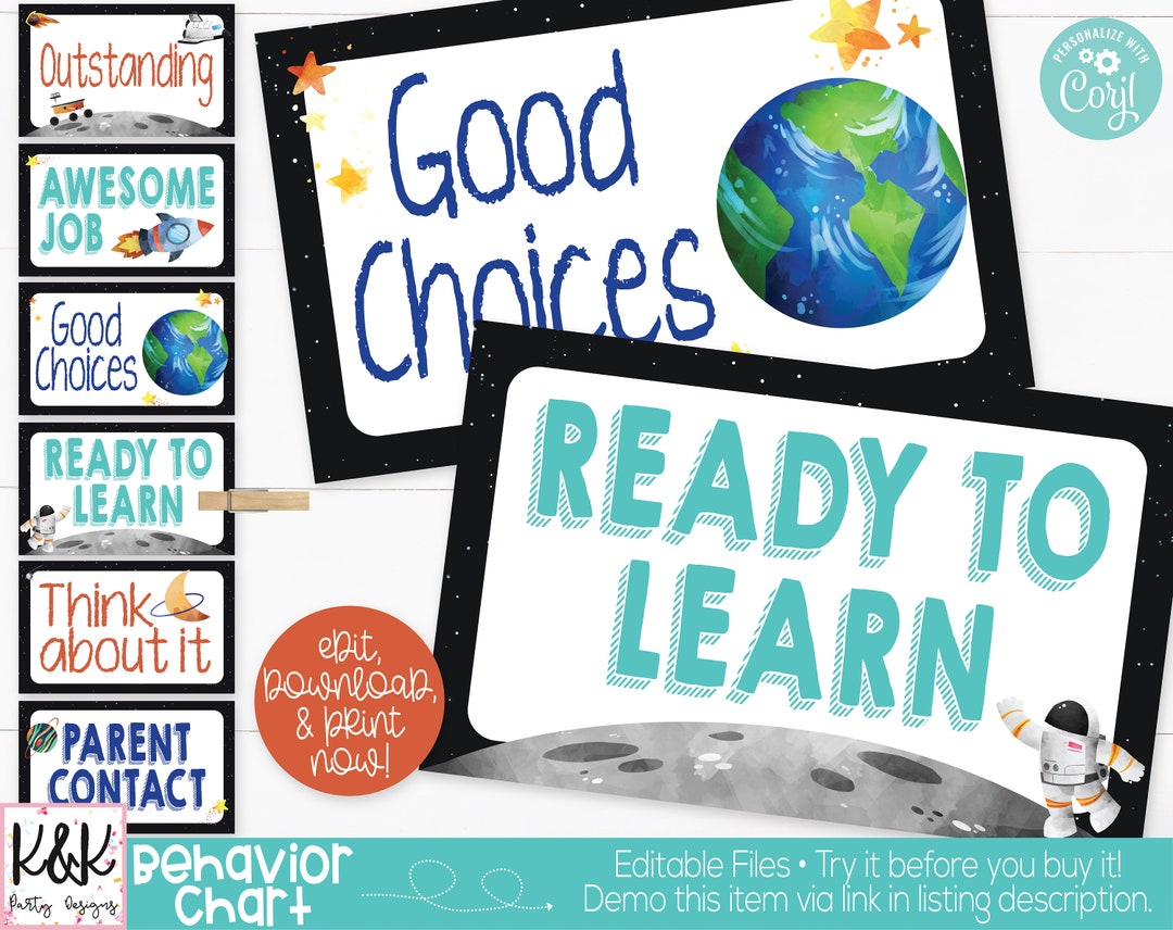 Outer Space Theme Classroom Editable Behavior Clip Chart Printable ...