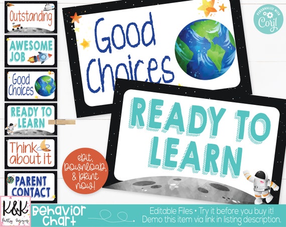 Outer Space Theme Classroom Editable Behavior Clip Chart - Etsy