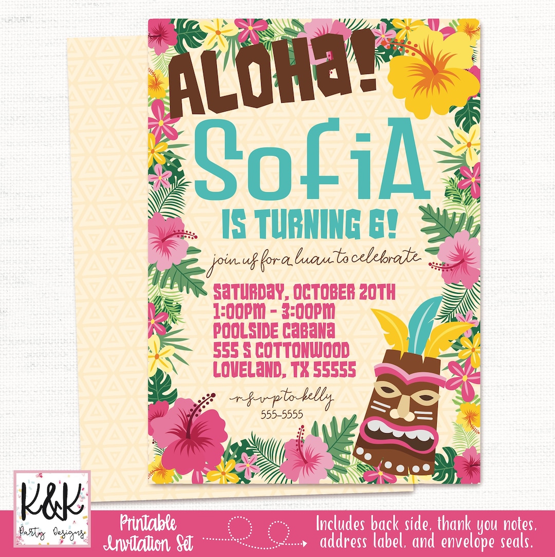 Luau Birthday Party Invitation, Luau Birthday Party Decorations, Tiki ...