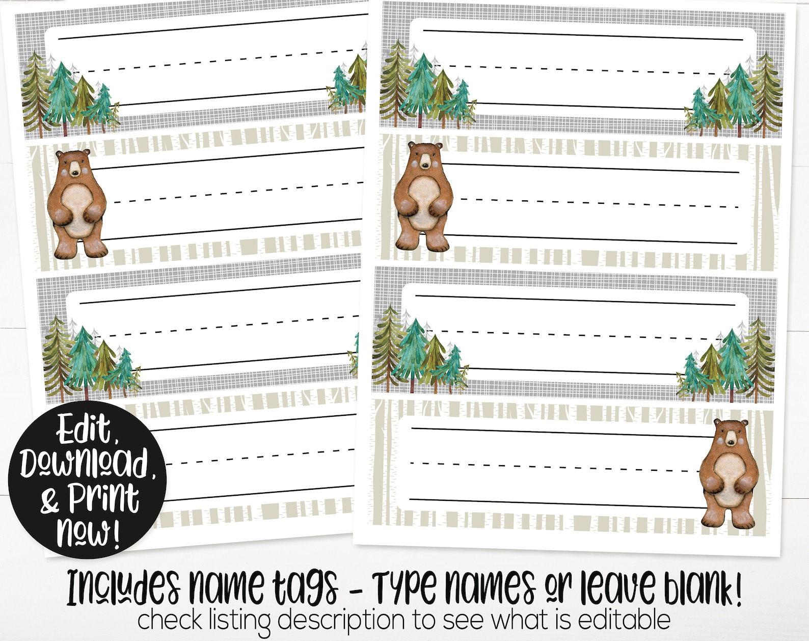 Woodland Classroom Desk Name Tag Printable Woodland Forest - Etsy