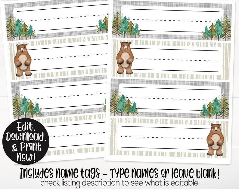 Woodland Classroom Desk Name Tag Printable Woodland Forest - Etsy