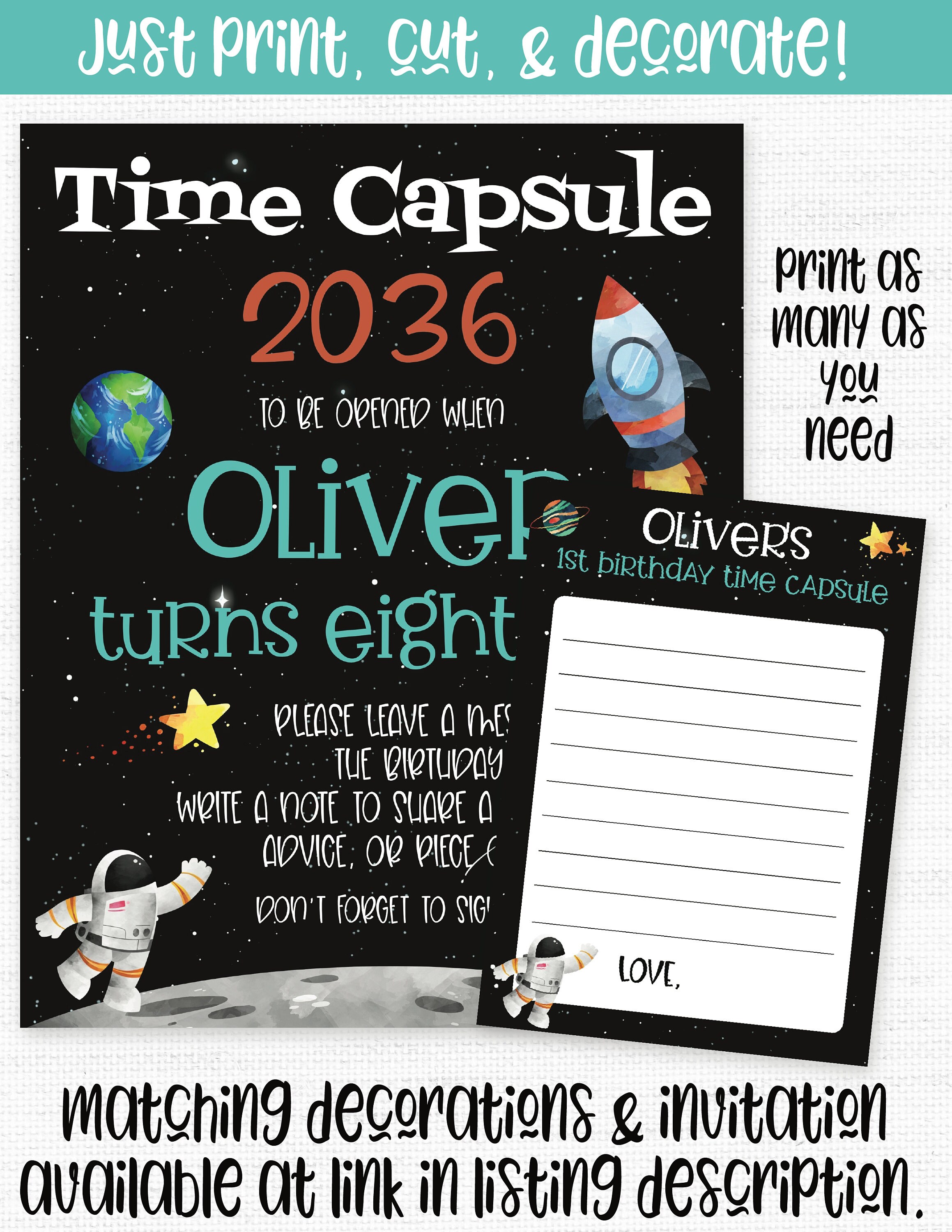 Outer Space Birthday Time Capsule Sign 1st Birthday Capsule | Etsy