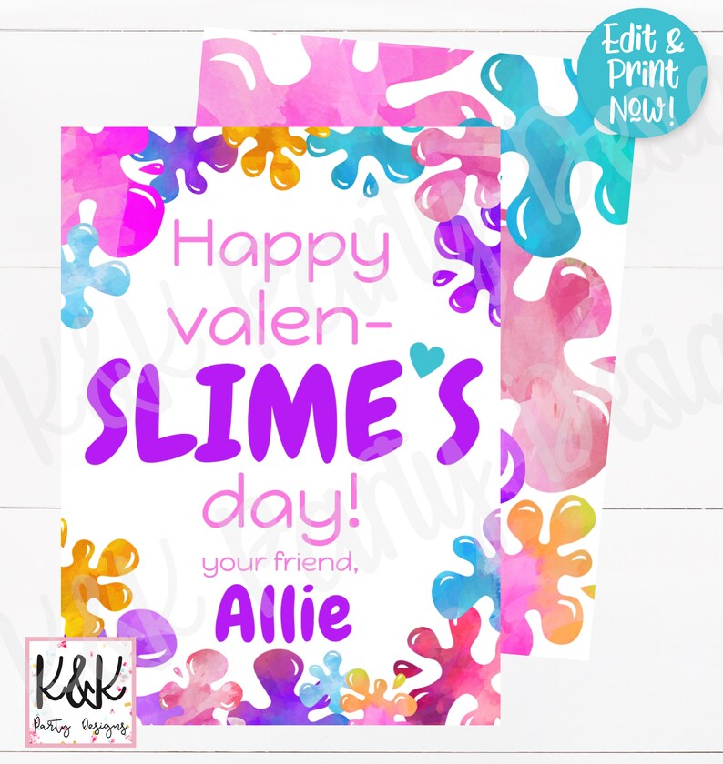 Slime Printable Valentine Tag Card Kids Valentines Day Card | Etsy