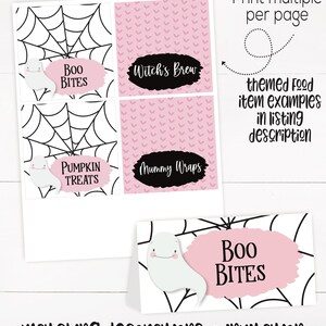 Boo Day Pink Ghost Food Labels, Ghost Buffet Cards, Ghost Place Cards ...