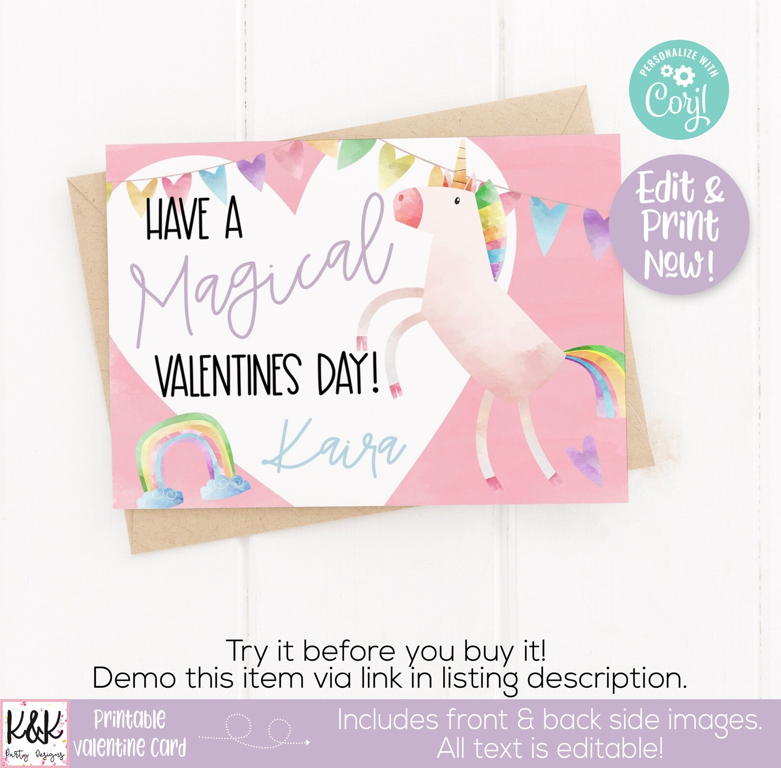 Unicorn Printable Valentine Card Kids Valentines Day Card - Etsy